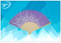 China Natural Bamboo Frame Hand Held Wedding Fans Foldable 21cm Silk  Printing for sale