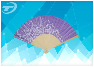 China Natural Bamboo Frame Hand Held Wedding Fans Foldable 21cm Silk  Printing for sale