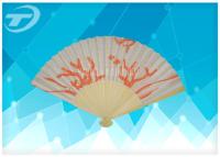 China Natural Bamboo Frame Hand Held Wedding Fans Foldable 21cm Silk  Printing for sale