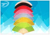 China 21cm Plain Color Silk Folding Hand Fans With Natural Bamboo Ribs for sale