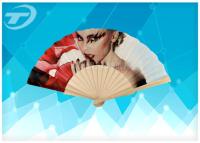 China 23cm Wooden Folding Hand Fan with Full Color Heat Transfer Printed Fabric for sale