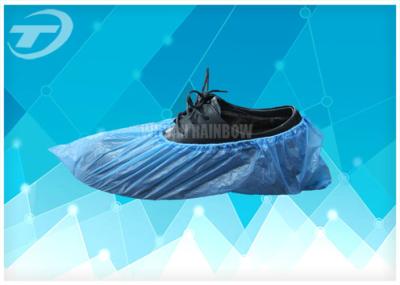 China Blue Disposable PE Shoe Covers 15x39 cm Elastic Round or Flat Top LDPE for sale