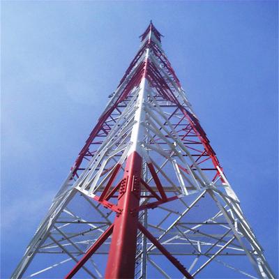 China 3 Legged Angular Steel Tower Triangular Wireless Communication Tower with Multiple Operating Platforms and Lightning Rod for Safety for sale