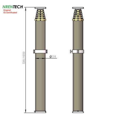 China 15m pneumatic telescopic mast 400kg payloads NR-3.4-15-400N-7S-160-316 for sale