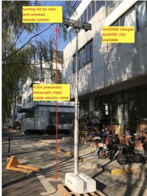 China 4.5m pneumatic telescopic mast-4x1000W halogen or 4x200W LED/ inside electric wire mast/ robot mast light for sale