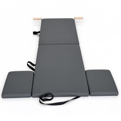 China Portable Foldable Pilates Mat Microfiber Leather With Wooden Handles Home Workout for sale