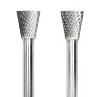 China Single Cut Type N Inverted Cone Carbide Burr 6mm Shank Diameter 19mm Head Diameter Machining Surface Profile of Workpiece for sale