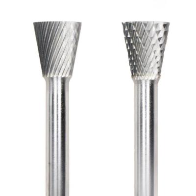 China Single Cut Type N Inverted Cone Carbide Burr 6mm Shank Diameter 19mm Head Diameter Machining Surface Profile of Workpiece for sale
