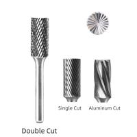 China SB Cylindrical End Cut tungsten Carbide Burrs 12mm*25mm Standard Double Cut With 6mm Shank for sale