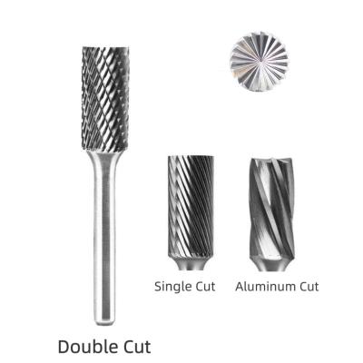 China SB Cylindrical End Cut tungsten Carbide Burrs 12mm*25mm Standard Double Cut With 6mm Shank for sale