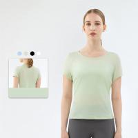 China Green Nylon Ladies Yoga Tops Women Fitness Short Sleeve T Shirts for sale