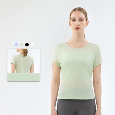 China Green Nylon Ladies Yoga Tops Women Fitness Short Sleeve T Shirts for sale