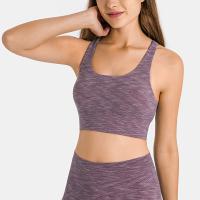 China U Shape Neck Cross Back Stripe Womens Sports Bra Shockproof Gathering for sale