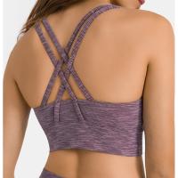 China U Shape Neck Cross Back Stripe Womens Sports Bra Shockproof Gathering for sale