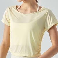 China Pleated Nylon Sports Short Sleeve Ladies Yoga Tops Running Fitness T - Shirt for sale