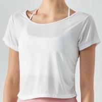 China Pleated Nylon Sports Short Sleeve Ladies Yoga Tops Running Fitness T - Shirt for sale