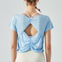China Pleated Nylon Sports Short Sleeve Ladies Yoga Tops Running Fitness T - Shirt for sale