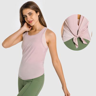 China Skin Friendly Ladies Yoga Tops Butterfly Straps Sexy Back Tank Top Nude Feel for sale
