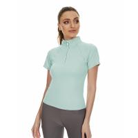China Light Green Sports Tight Riding Short Sleeve T Shirt High Neck for sale