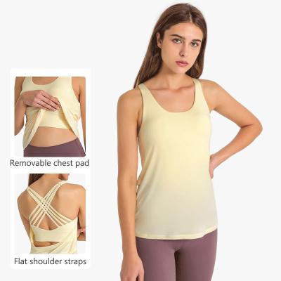 China Multi Straps Cross Back Sports Bra Cool Breathable Yoga Tank Top With Removable Cup for sale