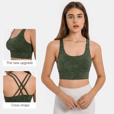China Brushed Nude Floral Printing Yoga Sports Bra Women Resilience Straps Plus Size for sale