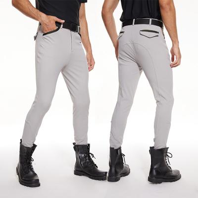 China High Elestic Breathable Mens Riding Breeches Grey Knee Silicone Equestrian Pants for sale