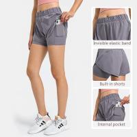 China Adjustable Waist High Stretchy Yoga Pocket Shorts Anti Glare Sports Pants Built - In Shorts for sale