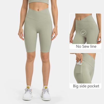 China Plus Size Casual Sports Yoga Pants Waist Cross Pockets Shorts Women Gym for sale
