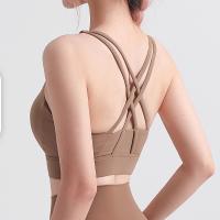 China Nude Cross Back Sports Bra Yoga Top Gym Fitness Vest Quick Drying for sale