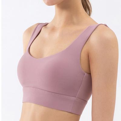 China Blue U Shape Neck Sports Bra Women's Stretch Yoga Bra Spandex for sale