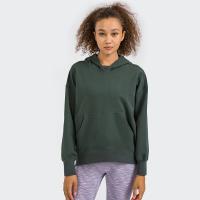 China Simple Yoga Casual Loose Drop Shoulder Pullover Hooded Sweater Women for sale