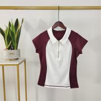 China Burgundy Women Horse Riding Polo Shirts Half Zipper Equestrian Base Layer for sale