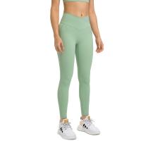 China Breathable Side Pocket Yoga Pants Elastic Ladies Cross Waist Sports Tights for sale