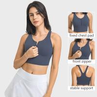 China Front Zip Womens Sports Bra High Elastic Breathable Tank Top With Fixed Pad for sale