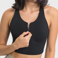 China Front Zip Womens Sports Bra High Elastic Breathable Tank Top With Fixed Pad for sale