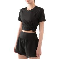 China Waist Closing Sports Short Sleeve T Shirt Women'S Casual Loose Mesh Top for sale