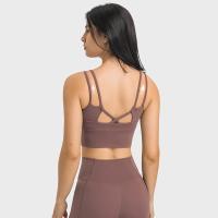 China Active Stretch Women Crop Tops Strappy Back Bulid In Widen Bottom Sports Bra for sale