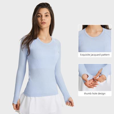 China Ladies Long Sleeve Jacquard Horse Riding Tops Round Neck Sports T - Shirt Workout for sale