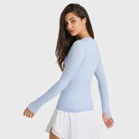 China Ladies Long Sleeve Jacquard Horse Riding Tops Round Neck Sports T - Shirt Workout for sale