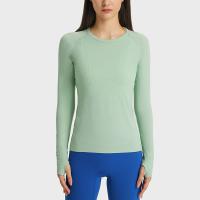 China Ladies Long Sleeve Jacquard Horse Riding Tops Round Neck Sports T - Shirt Workout for sale