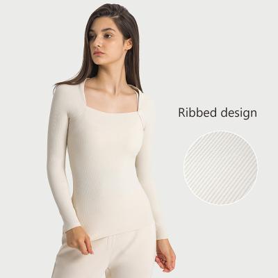China Autumn Ribbed Sports Long Sleeve Yoga Tops Active Stretch Fit Women Sportswear for sale