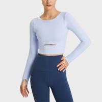 China Sports Yoga Long Sleeve Shirts Breathable Short Crop Tops With Pad for sale