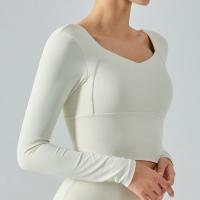 China Detachable Chest Mat Long Sleeve Ladies Yoga Tops V Neck Sports Skin Friendly for sale