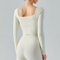 China Detachable Chest Mat Long Sleeve Ladies Yoga Tops V Neck Sports Skin Friendly for sale