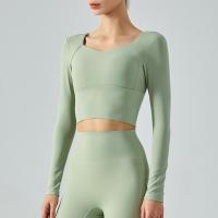 China Detachable Chest Mat Long Sleeve Ladies Yoga Tops V Neck Sports Skin Friendly for sale