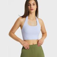 China Halter Neck Womens Sports Bra Sexy Pleated Back Crop Tops With Removable Pad for sale