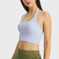 China Halter Neck Womens Sports Bra Sexy Pleated Back Crop Tops With Removable Pad for sale