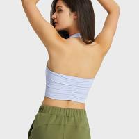 China Halter Neck Womens Sports Bra Sexy Pleated Back Crop Tops With Removable Pad for sale