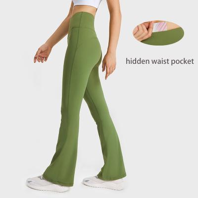 China Flared Leg Pocket Yoga Pants Women High Wasit Leggings With Hidden Pocket for sale
