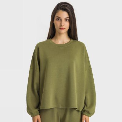 China Green Plus Women Hoodies Yoga Sports Tops With Elastic Cuffs Winter Long Sleeve for sale